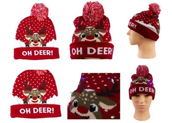 9 Gauge Warm Winter Accessories Light Women Christmas Hat With Jacquard Pattern