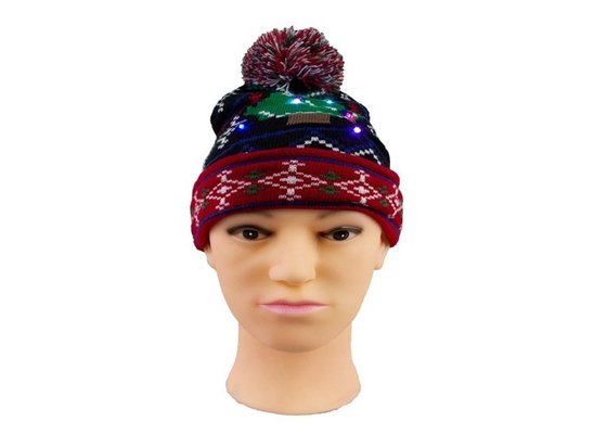 Adult Size Warm Winter Accessories Ugly Pom Jacquard Knit Led Christmas Beanie