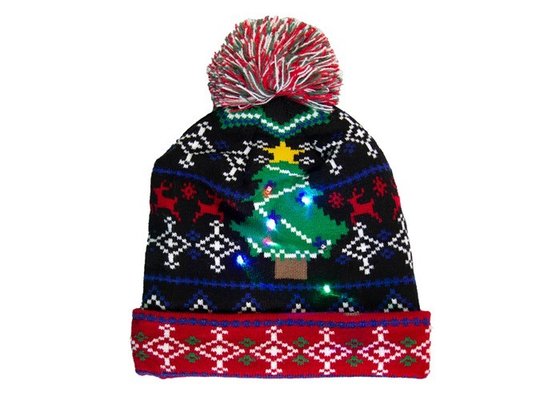 Adult Size Warm Winter Accessories Ugly Pom Jacquard Knit Led Christmas Beanie