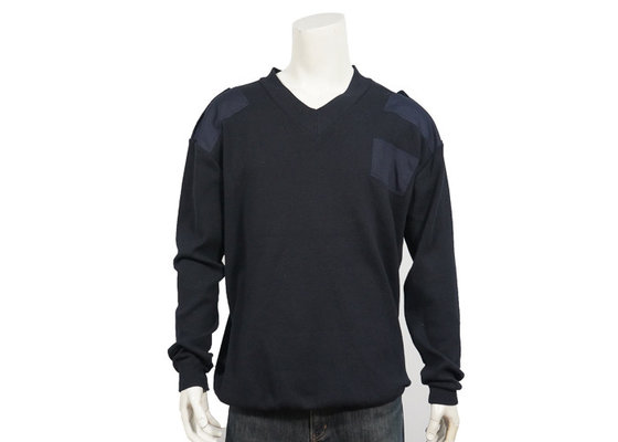 Cotton V Neck Plain Knitted Pullover Military Uniform Sweater Anti - Pilling Navy Color