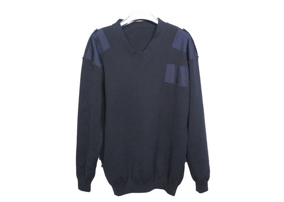 Cotton V Neck Plain Knitted Pullover Military Uniform Sweater Anti - Pilling Navy Color