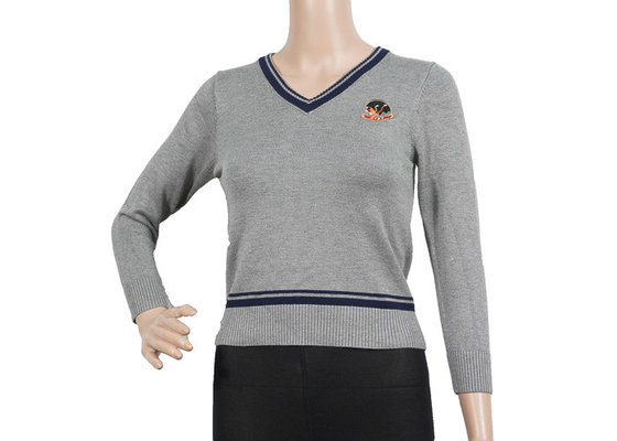 Autumn Cotton Kids Unisex Grey School Sweater V Neck Long Sleeve Knitwear Uniform