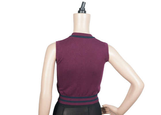 Purple Color Sleeveless Vest School Uniform Sweaters Striped Hem 12 Gauge