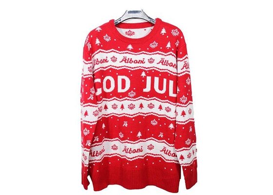 Men Crew Neck Best Christmas Sweater Red And White Letter Crossword In Acrylic