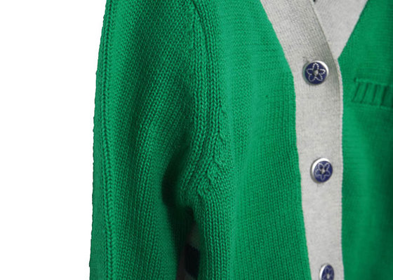 Baby Girl Green Kids Knit Sweater Soft Acrylic V Collar With Button For Spring