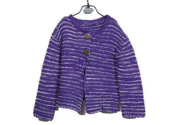Winter Thick Purple 7 Gauge Warm Young Girl Cardigan Buttons Knitwear Europe Style