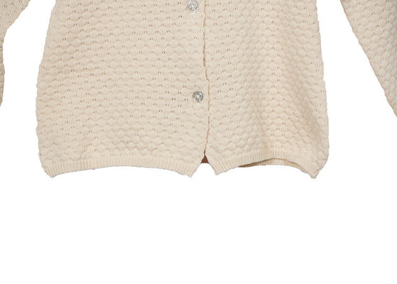 Autumn White Round Neck Kids Cardigan Sweater With Button For Girls In 12 Gauge