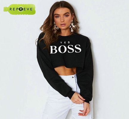 Print Long Sleeve Pullover Exposed Navel Sustainable Sweatshirt
