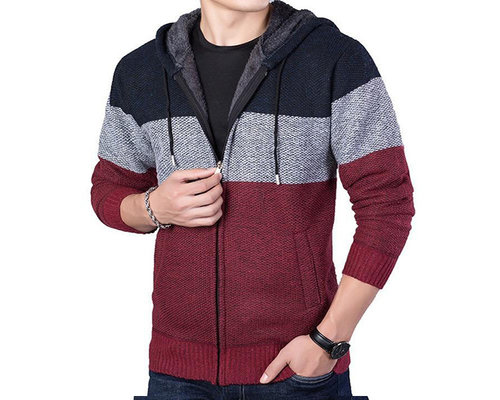 Winter Color Matching Hooded Zipper Cozy Knit Sweater