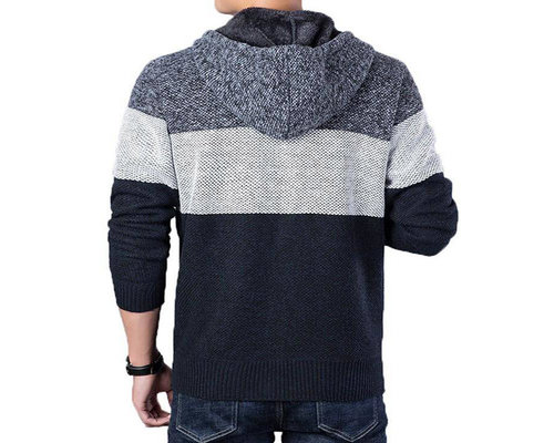 Winter Color Matching Hooded Zipper Cozy Knit Sweater