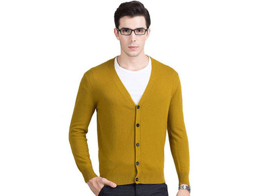 V Neck Cashmere Cardigan Sweater , Cashmere Cardigan Mens Customized Logo