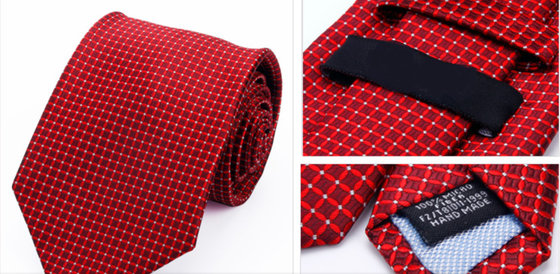 Wedding Red Latticed Mens Silk Ties , Woven Polyester Extra Long Mens Ties