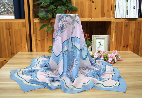 Multi Coloured 100% Silk Scarf Ladies Pashmina Shawls With Blue Border