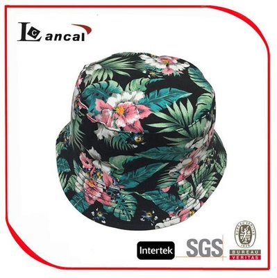 100% Cotton Hawaii Printed Bucket Hat With Drawstring , Ladies Floral Bucket Hat