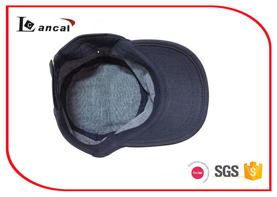 100% Linen Navy Baseball Caps Hats , Adjustable Velcro Trucker Cap