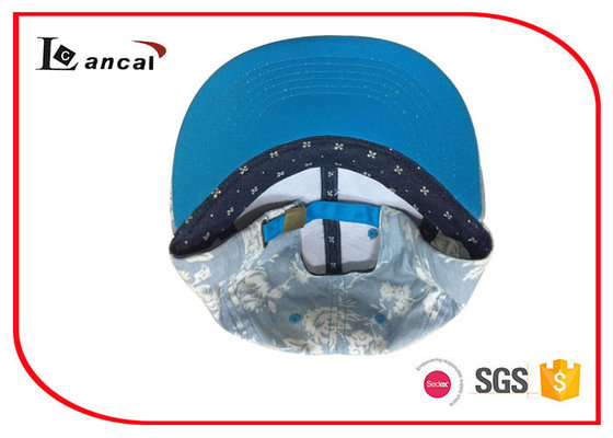 Floral Denim Flat Peak Baseball Caps Hats Washable With Machine Eyelets
