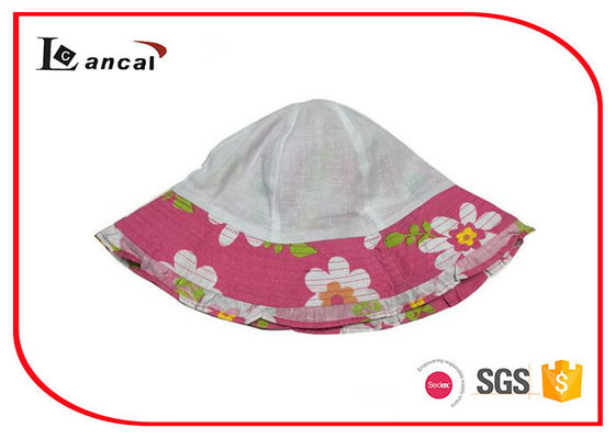 Floristic Print Red Girls Bucket Hats 52cm With Pink Cotton Fabric