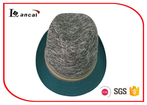 Canvas Brim Knitted Ladies Trilby Hats With Hatband And Leather Logo