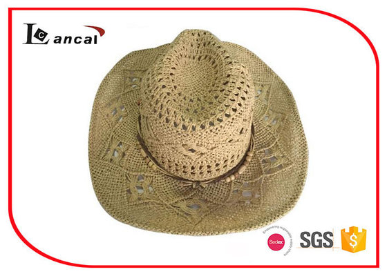 Wooden Decorative Band Wide Brim Straw Cowboy Hats ,  Straw Floppy Hat