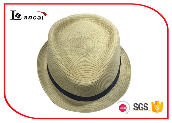 Black Ribbed Band Wide Brimmed Straw Hat For Women , Packable Straw Sun Hat