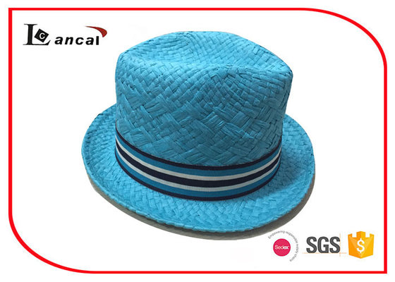Boys Blue Wide Brimmed Straw Hat