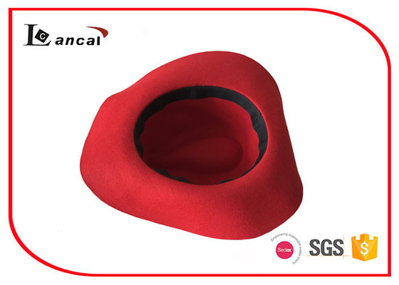Red Wool Felt Hat Animal Fur Decoration Sun Floppy Hats For Big Heads