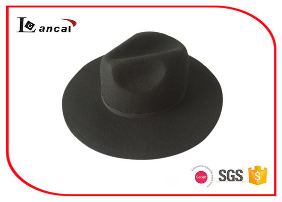 Common Black Ribbed Band Wool Felt Hat Round Girl Felt Hunting Hat