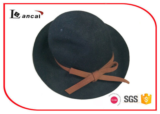Cyan Bowknot Trim Floppy Felt Hat , Ladies Crushable Felt Cowboy Hats