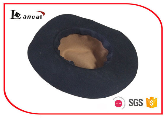 Black Wide Brimmed Packable Wool Felt Hat Light Brown Crown For Spring
