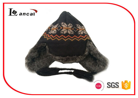 Brown Mens Winter Fur Hats With Ear Flaps , Satin Lined Trapper Cap