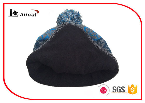 Multi Color Pom And Braid Knitted Trapper Hat For Boys , Fur Bomber Hat