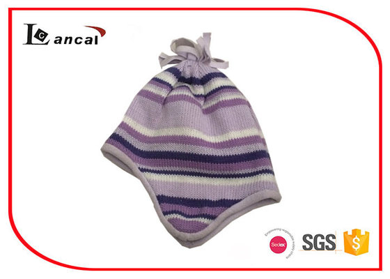 46cm Purple Womens Plaid Trapper Hat With Silver Lurex And Tassels