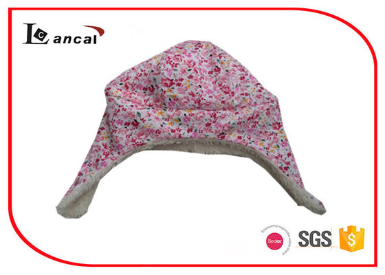Cat Shape Berber Fleece Ladies Trapper Hat With Floral Print Cotton Lining