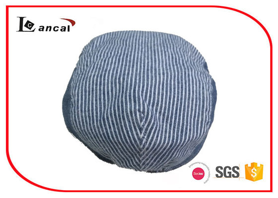 Elastic Adjustable Flat Caps For Kids , Navy And White Flat Cabbie Hat