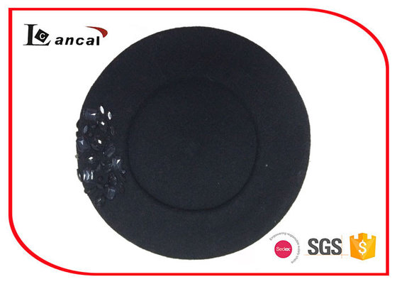 Black wool knit beret hat different shape paillettes for ladies