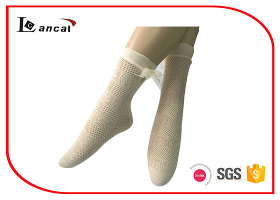 Lace Bowknot Ladies Silk Socks , Light Cream Womens Nylon Ankle Socks
