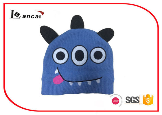 Monster Design Warm Blue Knit Hat Three Ear Lap Washable For Childrens