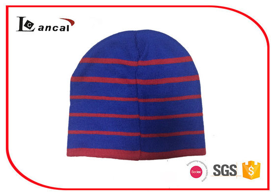 Red Boys Winter Knit Hats , Monster Eyes Applique Blue Knit Beanie