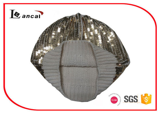 Single Layer Warm Winter Knit Hats With Gold Paillette , Knit Stocking Hats