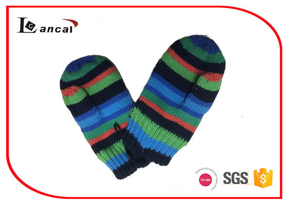 Multi Stripe Washable Warm Winter Gloves Knitted Fabric Lining For Baby