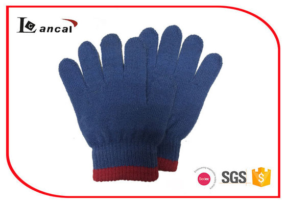Plain Winter Hand Gloves Bicolor Ribbed Edge , Winter Sports Gloves For Boys