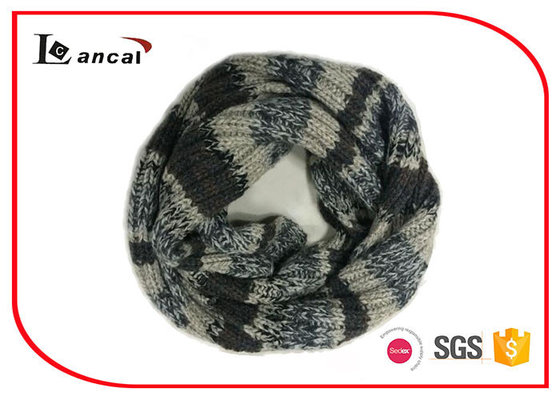 100% Wool Knitted Hooded Scarf Grey Stripe Crochet Scarves For Women