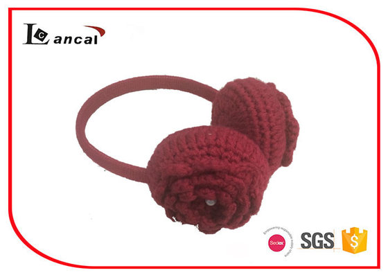 Outside Red Knitted Winter Ear Warmers Pearl Plastic Band For Girl