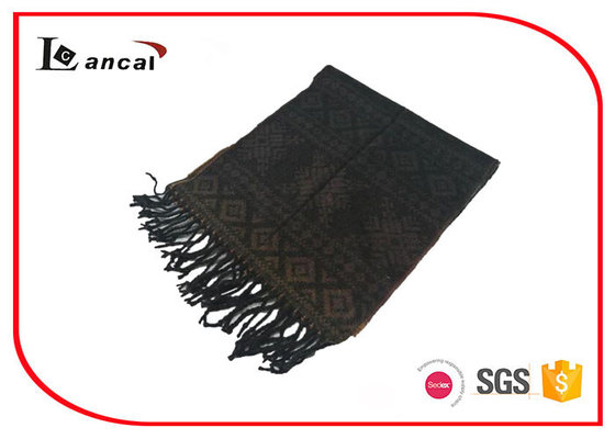 Adults Light Weight Black Women Wrap Shawl With Acrylic Fairisle Jacquard