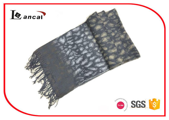 Customized Large Woven Women Wrap Shawl Leopard Brushed With Regular Tassels