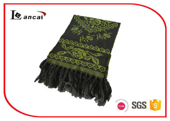 100% Acrylic Green Knitting Patterns Scarf Adults Flower Pattern Jacquard Scarf