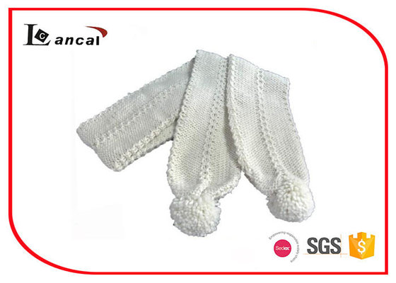 White Hand Knit Infinity Scarf With Pom , Ladies Long Warm Winter Scarf