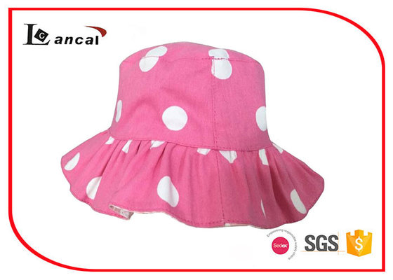 Girls pink dot printed bucket hat , 100% cotton twill reversible hat