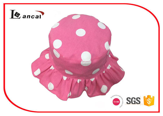 Girls pink dot printed bucket hat , 100% cotton twill reversible hat