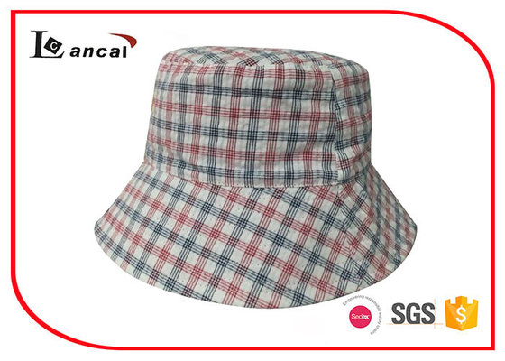 Seersucker printed bucket hats for women / dark blue and red stripe style hat